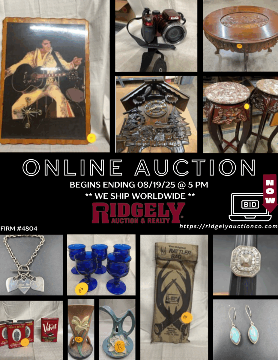 ONLINE AUCTION ENDS 08/19/25 @ 5 PM – REED DOWNSIZING - Ridgely Auction ...